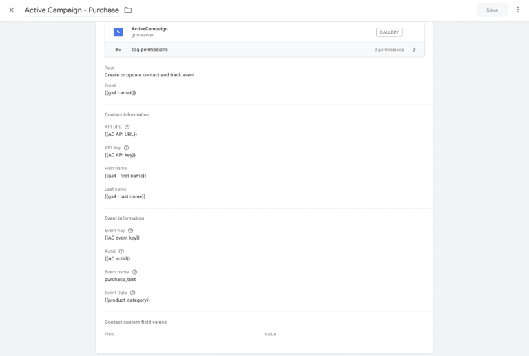 Integrate ActiveCampaign using GTM Server container - Stape