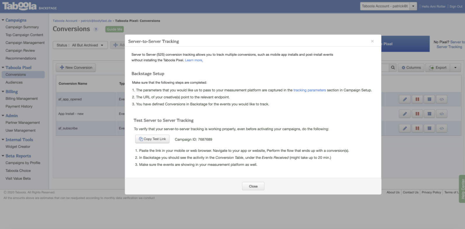 Taboola server-side tracking using server Google Tag Manager - Stape