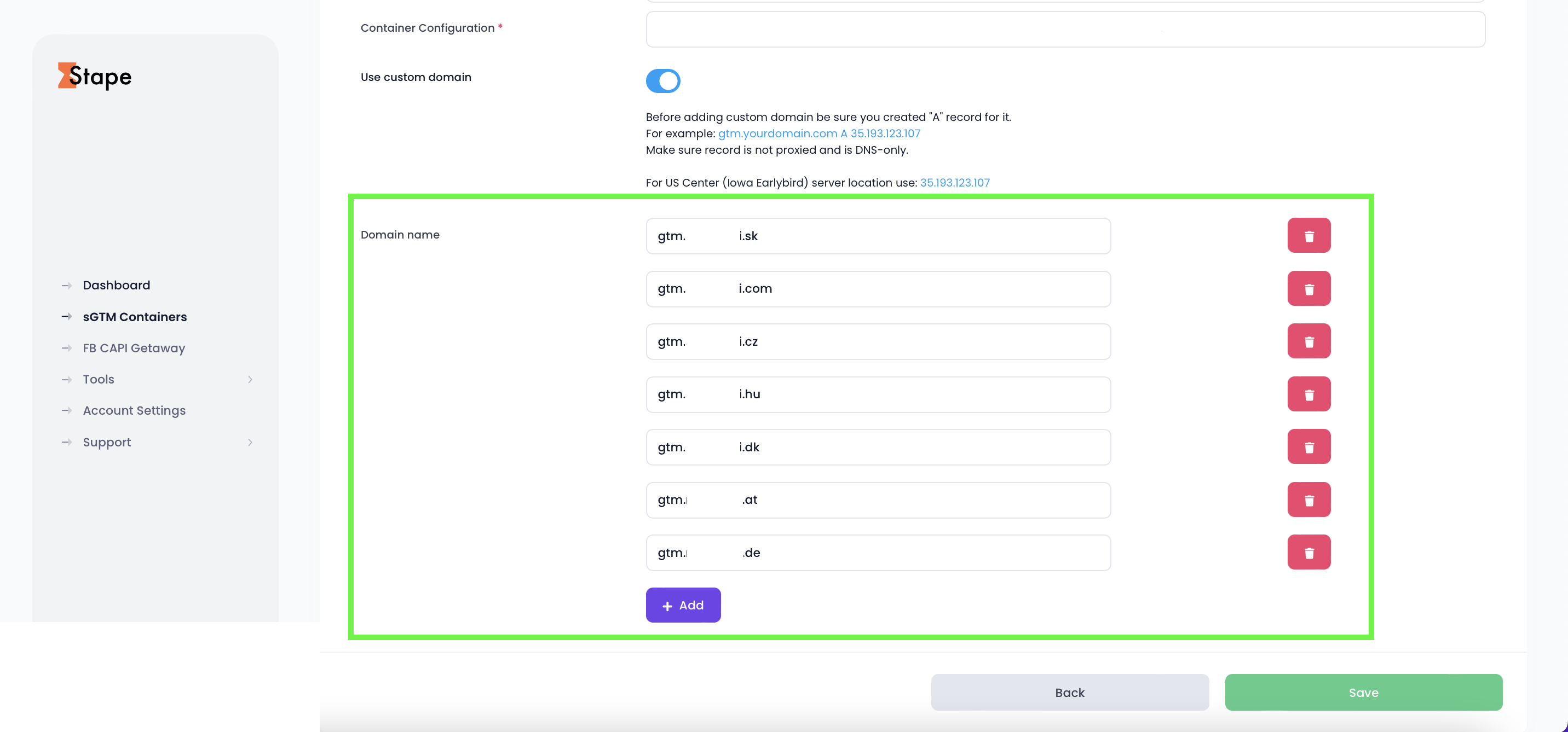 Server-side GTM with multiple domains - Stape