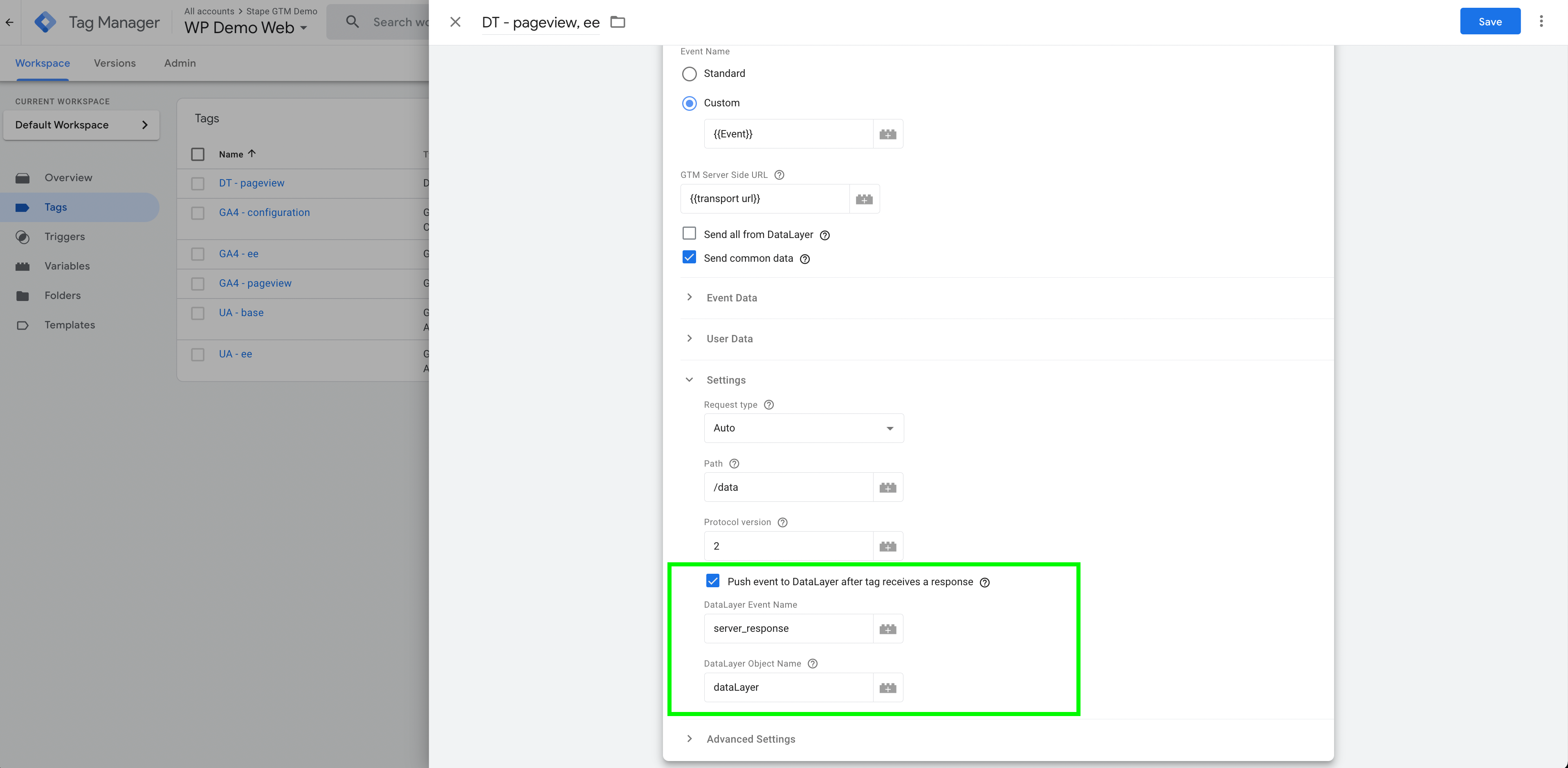 Envíe Datalayer Push Desde El Gtm Del Servidor Al Gtm De La Web Stape