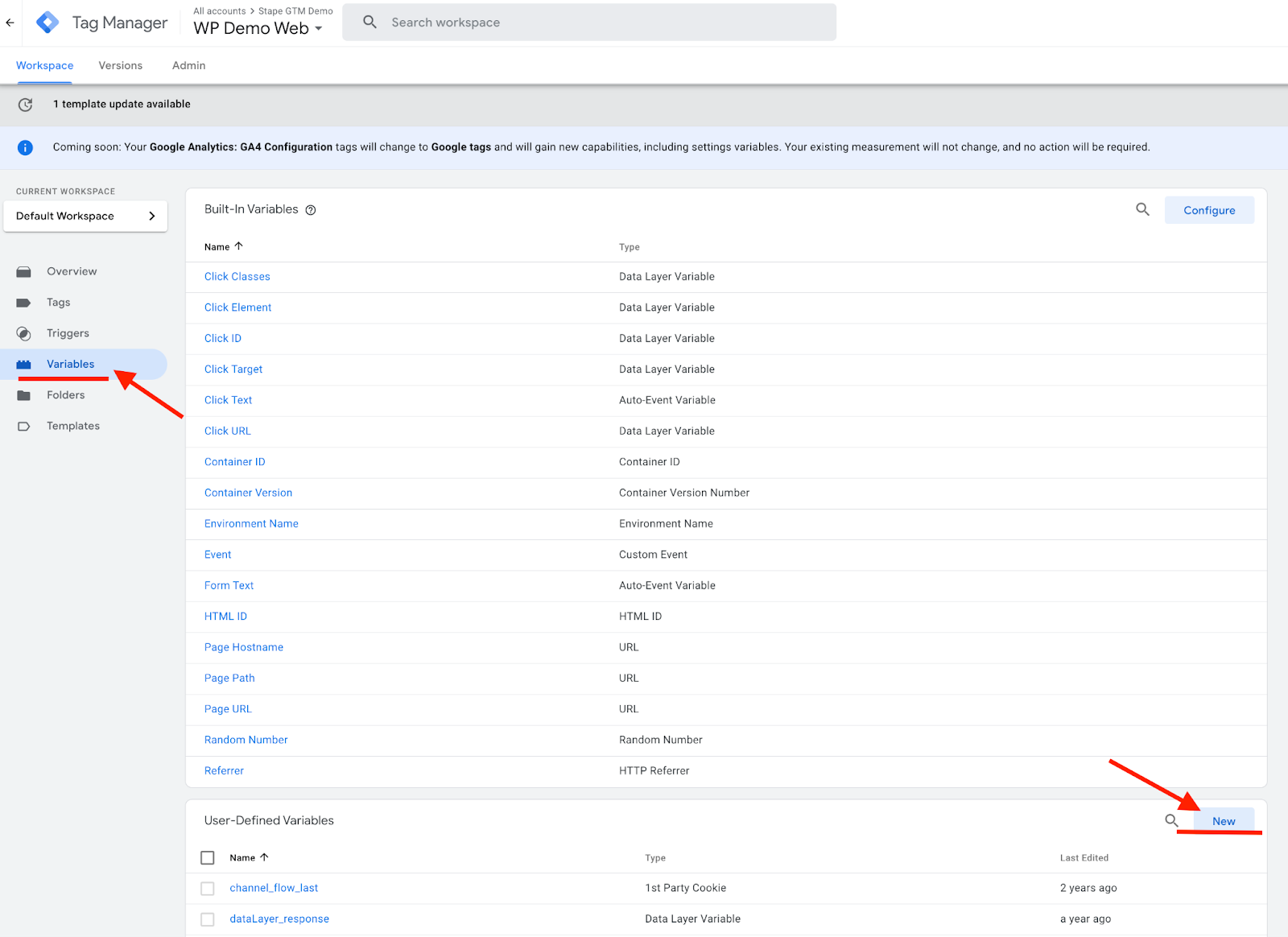 Google Tag, Configuration & Event Settings Variables in web GTM