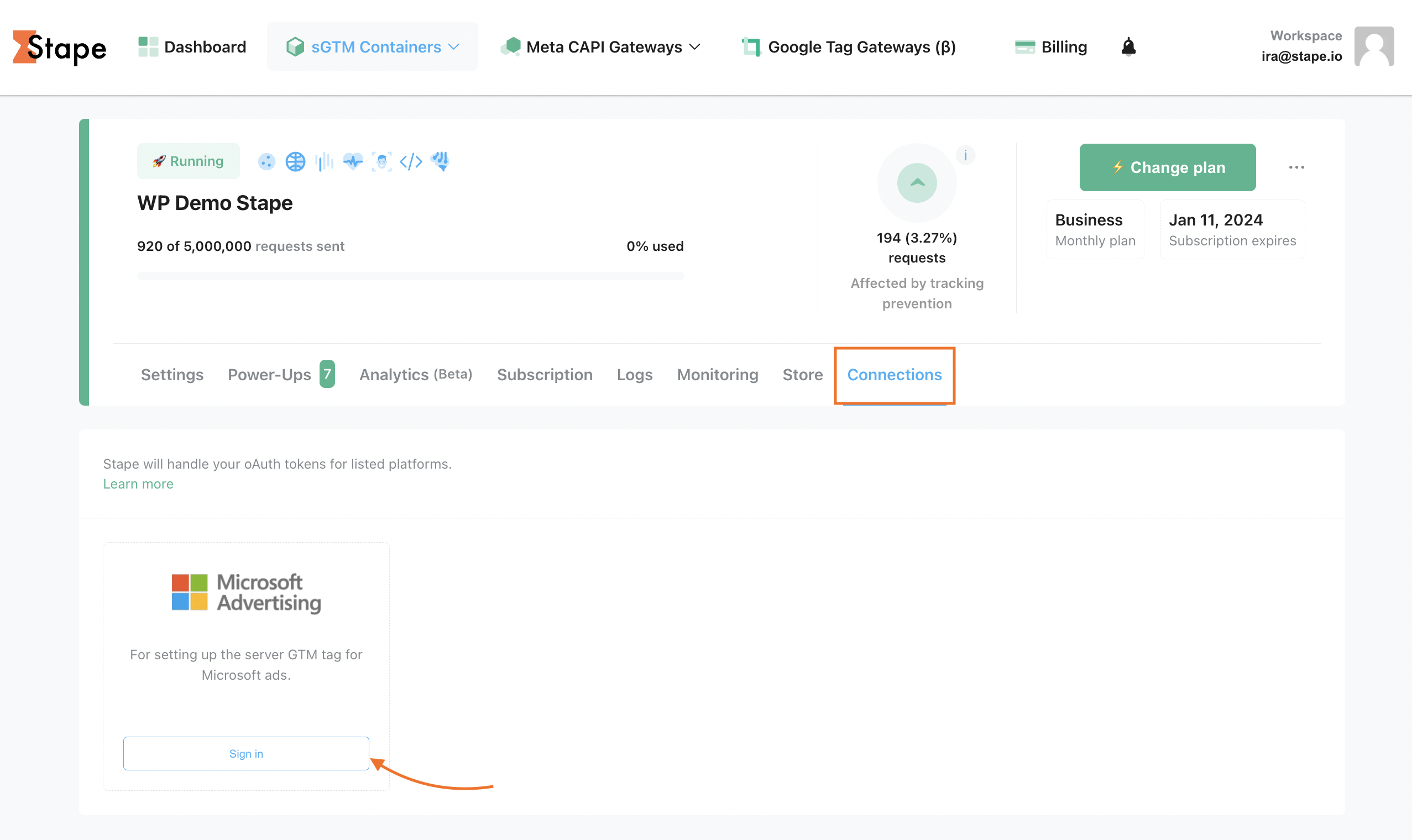 Microsoft Advertising Connection - Stape