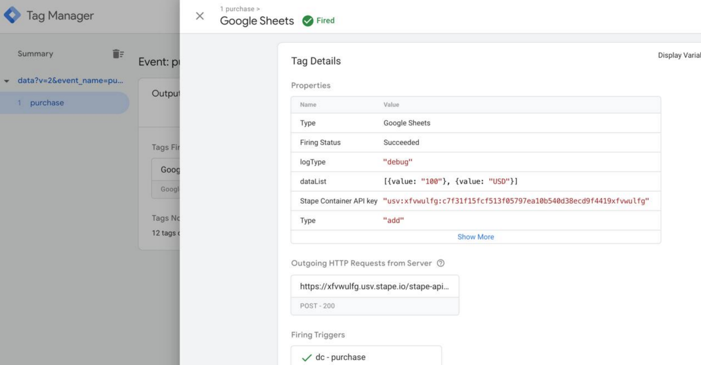 Write data from server Google Tag Manager to Google Sheets - Stape